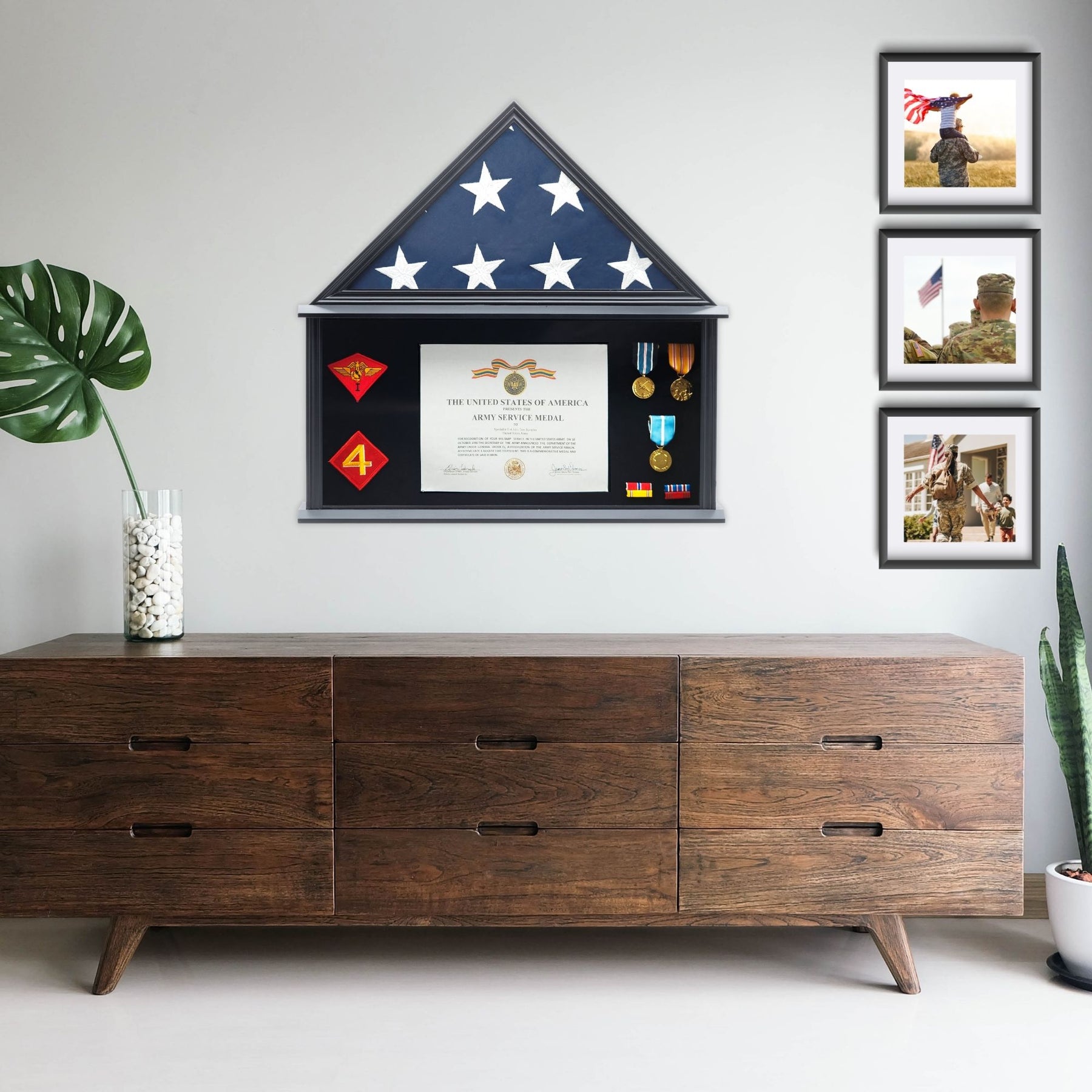 Large Military Display Case Fits 5x9.5’ Flag, Solid Wood and Glass ...