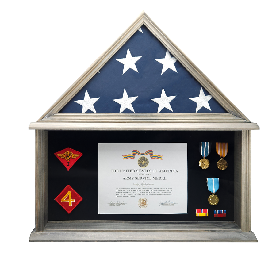 Large Military Display Case Fits 5x9.5’ Flag, Solid Wood and Glass ...