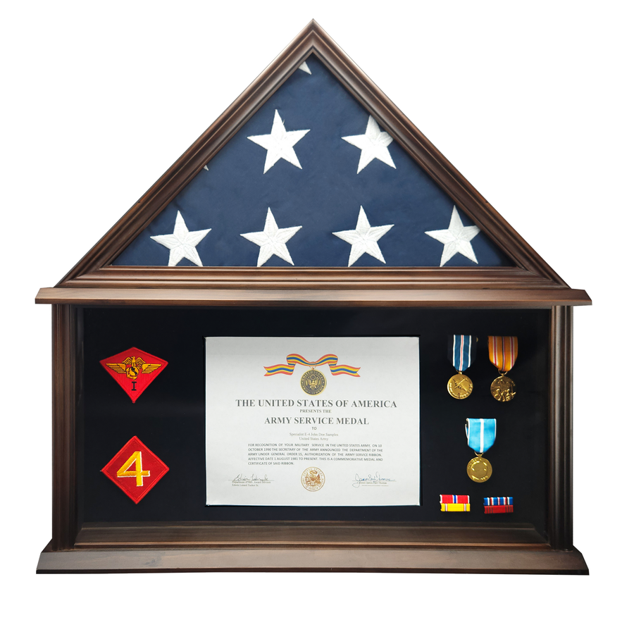 Large Military Display Case Fits 5x9.5’ Flag, Solid Wood and Glass ...